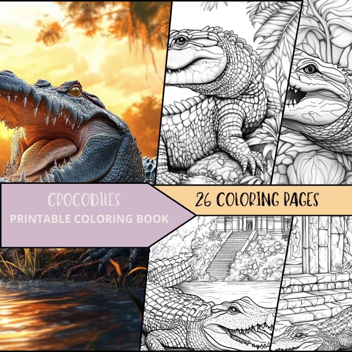 Crocodile Coloring Page, Printable Digital Download, Crocodiles ...