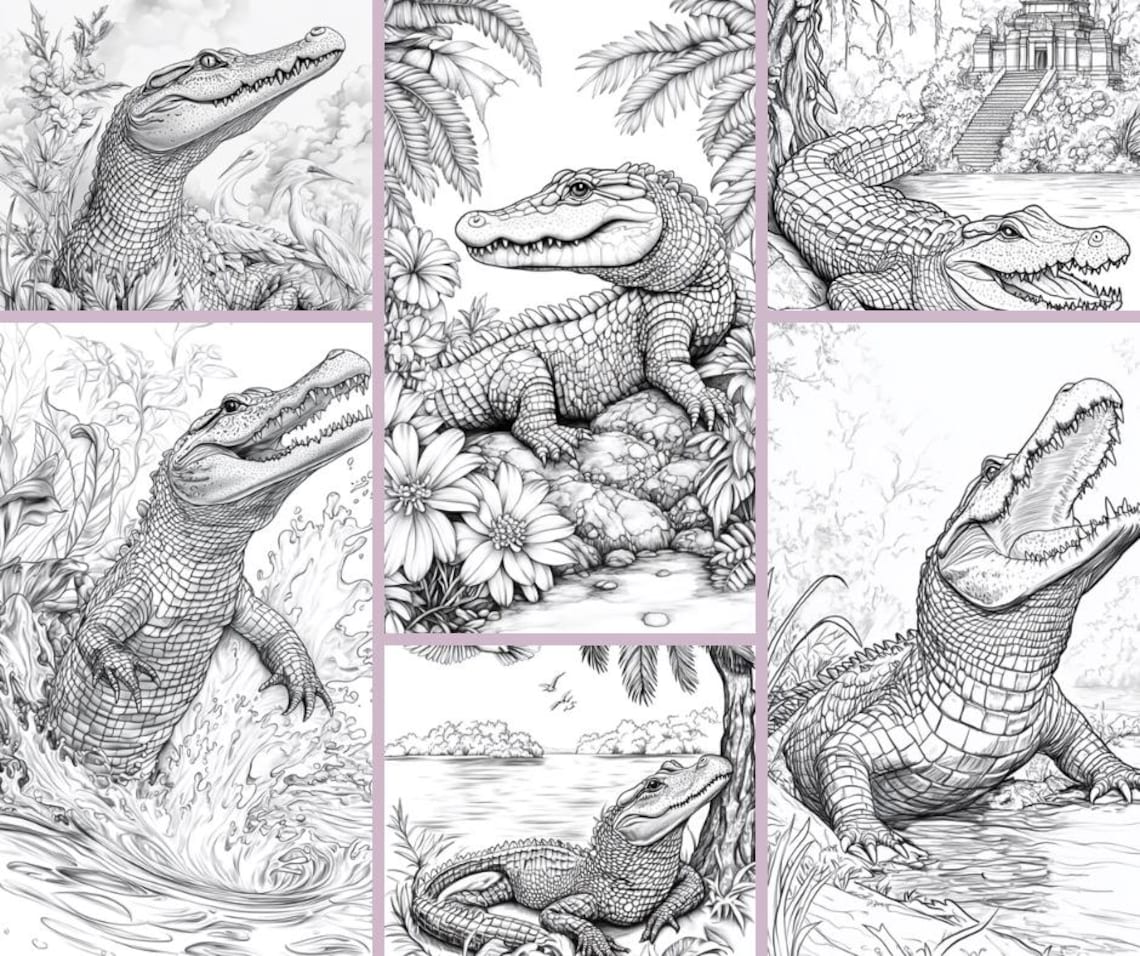 Crocodile Coloring Page, Printable Digital Download, Crocodiles ...