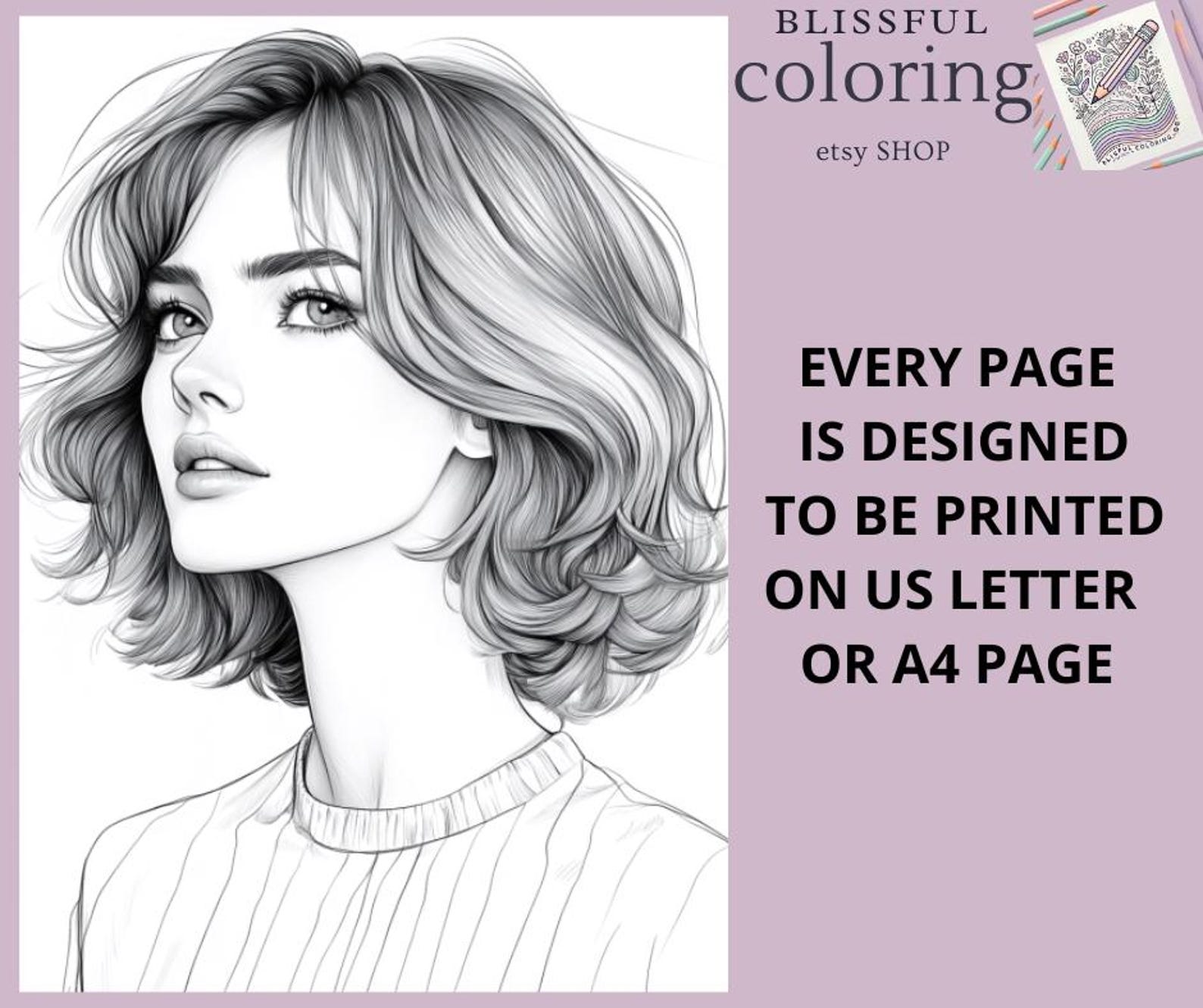 Modern Hairstyle Coloring Pages, PDF Instant Download, Coloring Pages ...