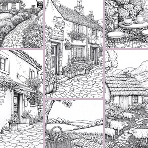 Cottage Coloring, Vintage Cottage Coloring, Cottagecore Coloring ...