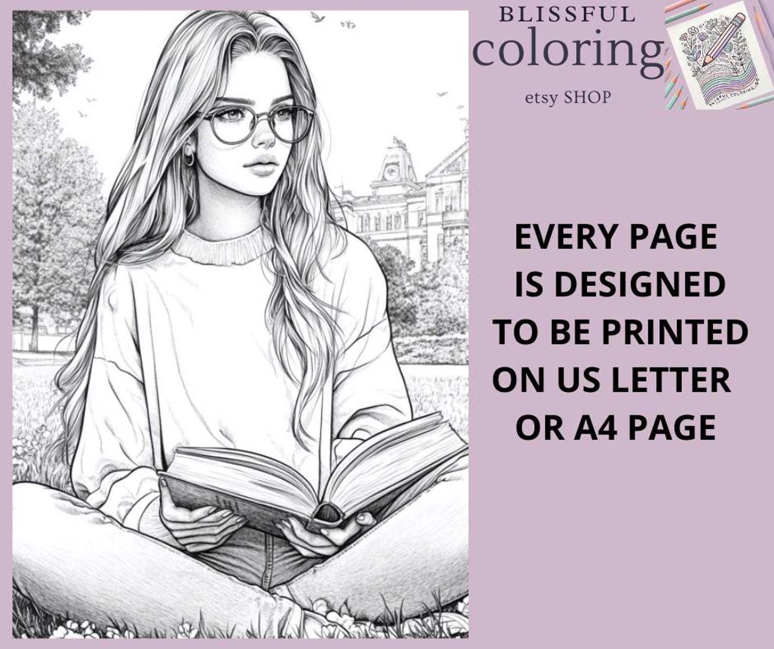 College Girl Coloring Pages,pdf Instant Download, Coloring Pages for ...