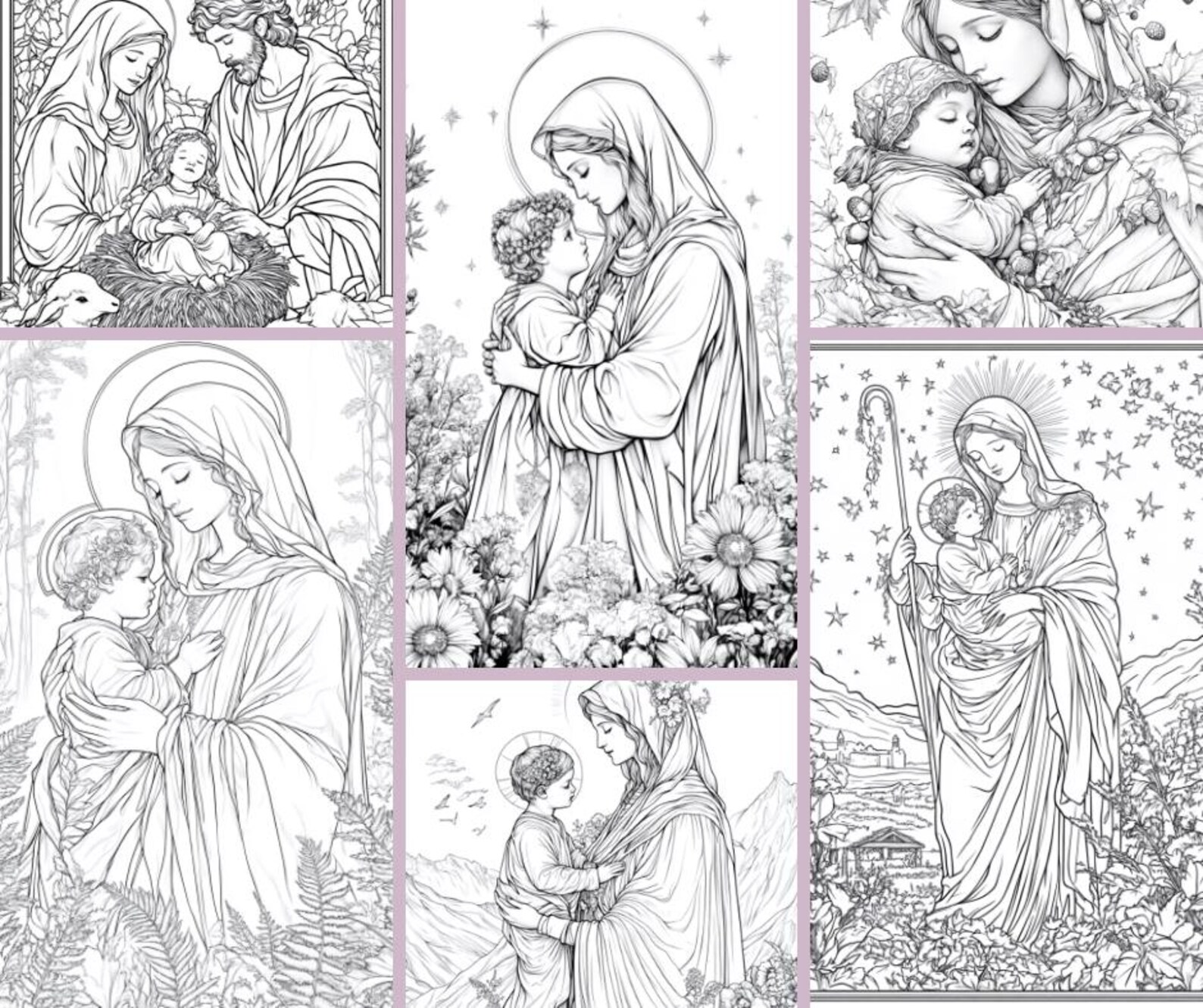 Virgin Mary Coloring Page, Printable Coloring Book, Religious Christian ...