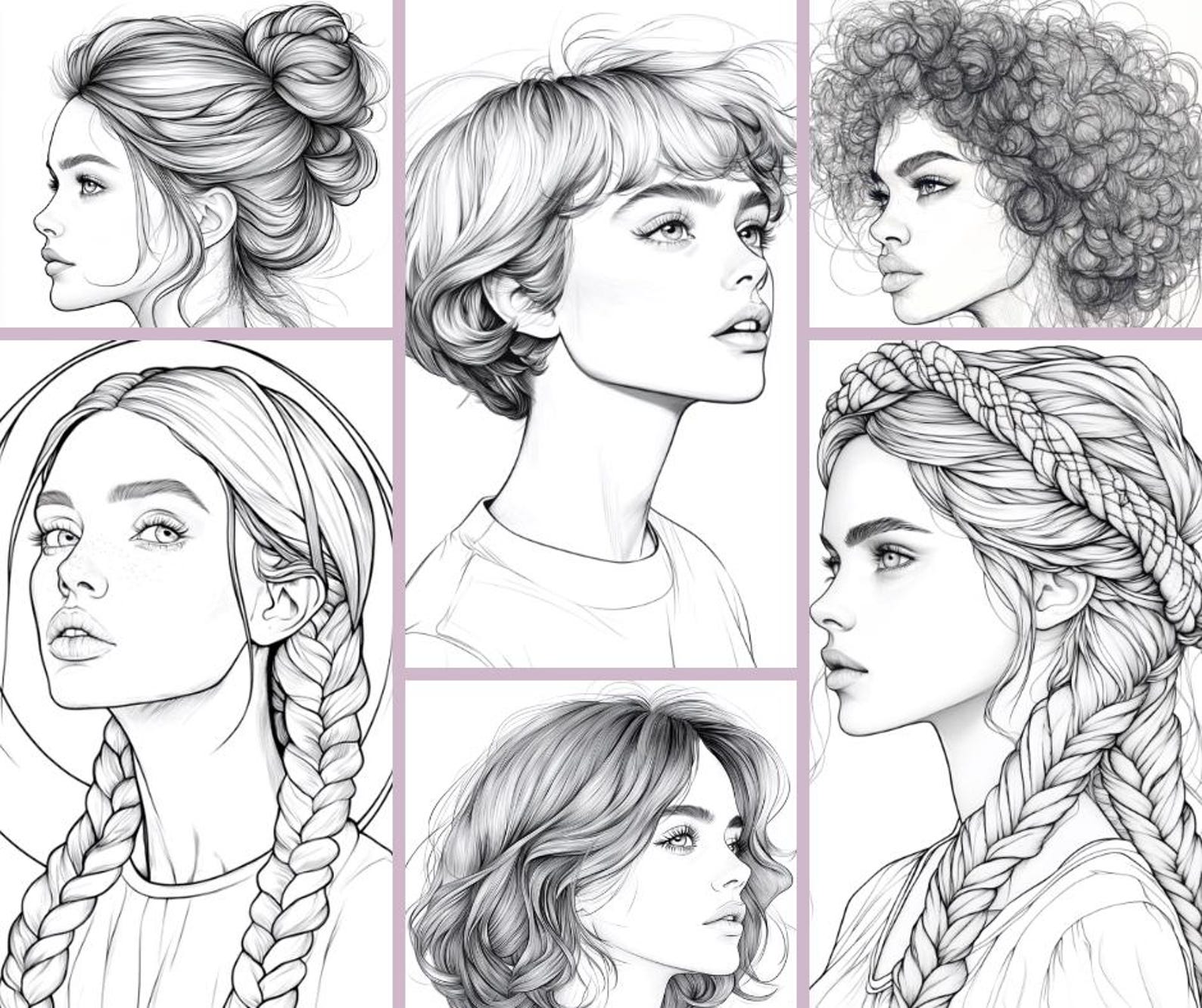 Modern Hairstyle Coloring Pages, PDF Instant Download, Coloring Pages ...
