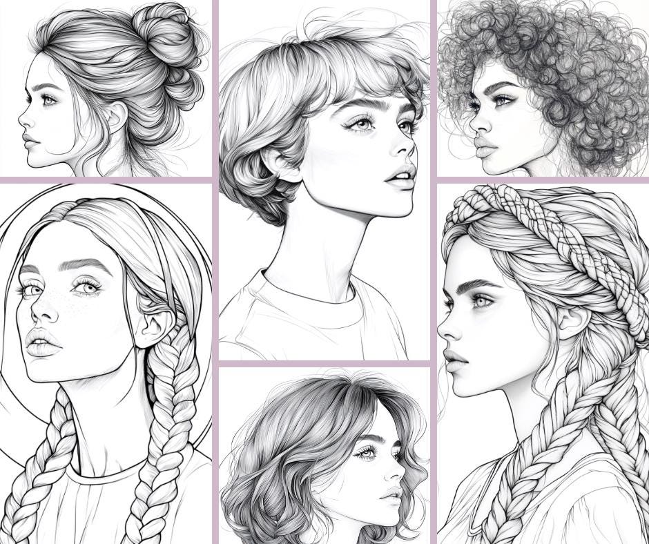 Modern Hairstyle Coloring Pages, PDF Instant Download, Coloring Pages ...