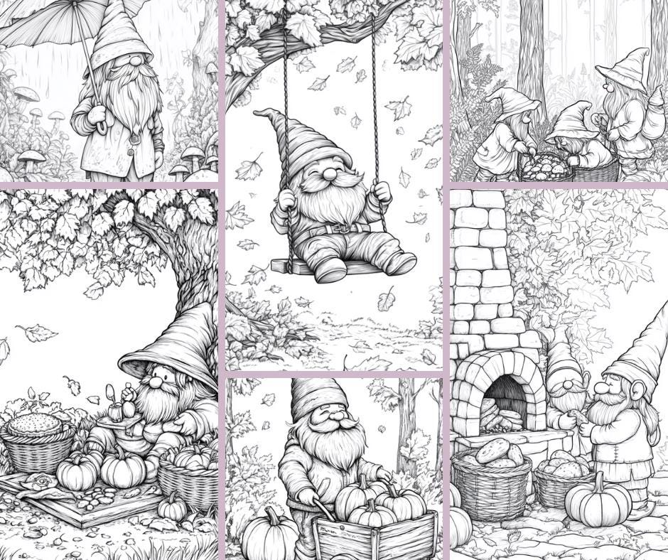 Fall Coloring, Gnome Coloring, Autumn Coloring, Autumn Leaf Coloring ...