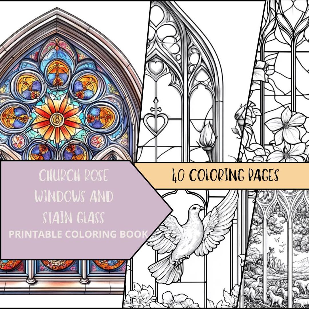 Stained Glass Windows Coloring Pages, Adult Bible Coloring Book, Church ...