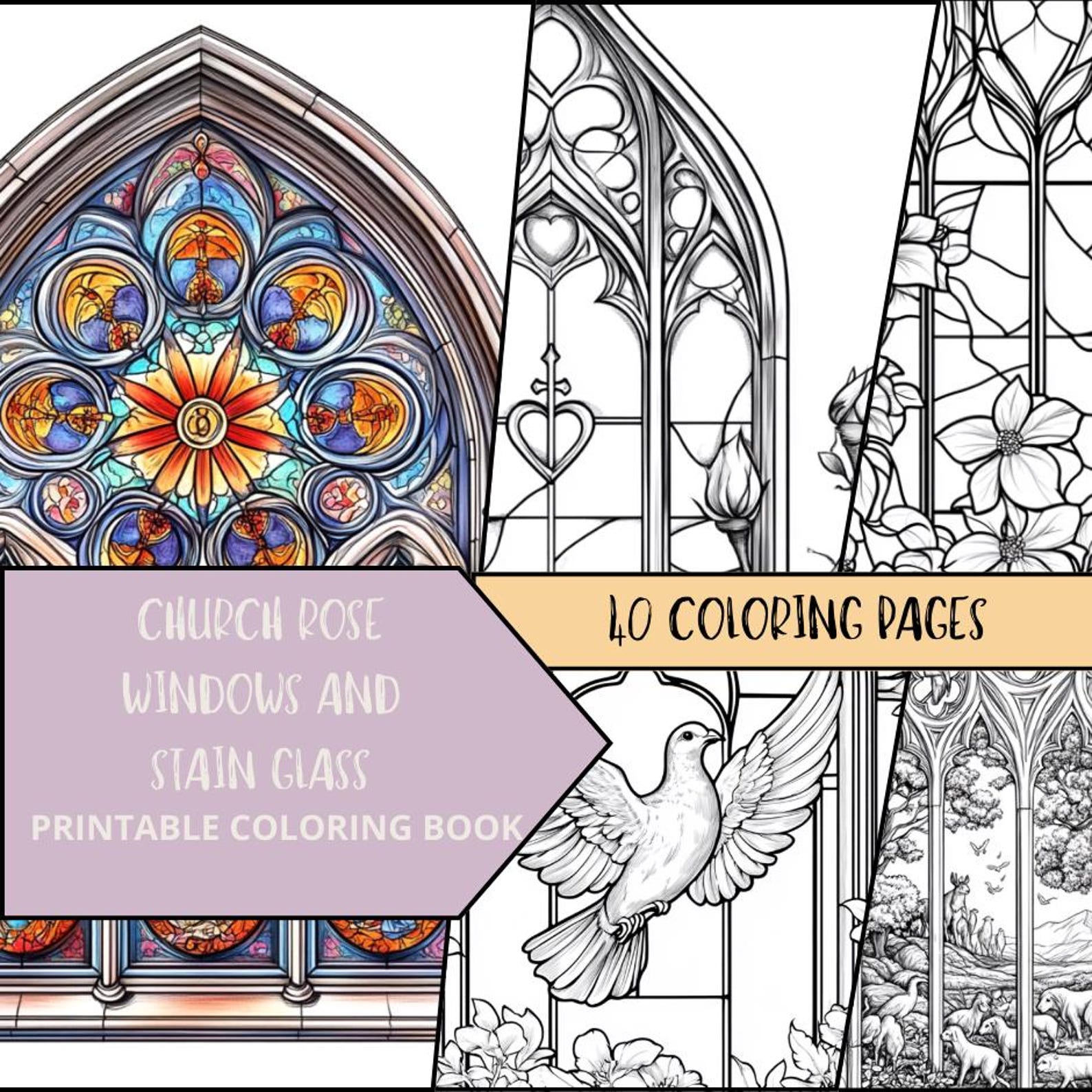Stained Glass Windows Coloring Pages, Adult Bible Coloring Book, Church ...