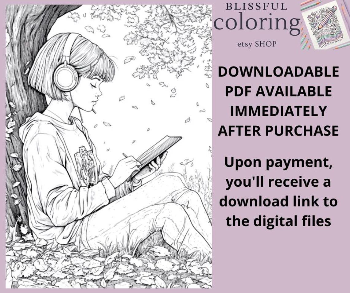 College Girl Coloring Pages,pdf Instant Download, Coloring Pages for ...