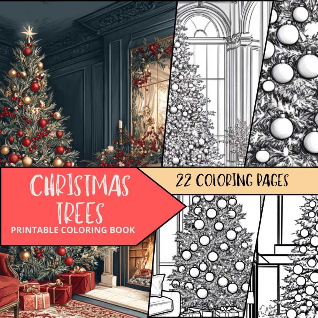 Christmas Tree Coloring, Holiday Coloring Pages, Digital Download, Xmas ...