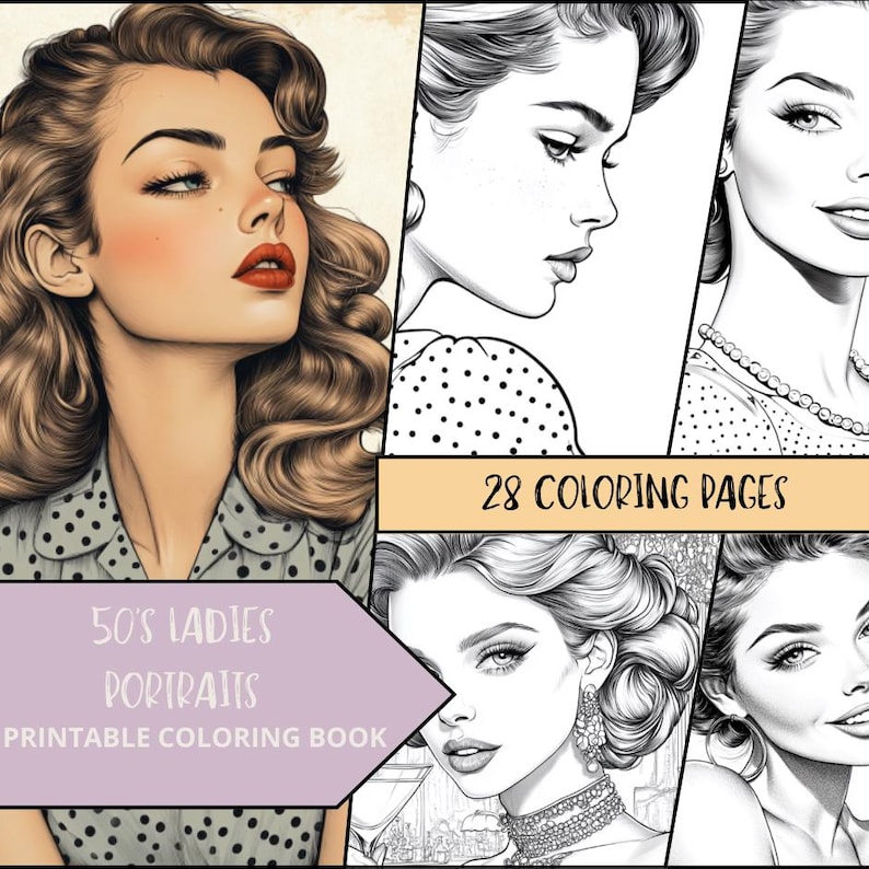 Vintage Women Coloring Pages, PDF Instant Download, Coloring Pages for ...