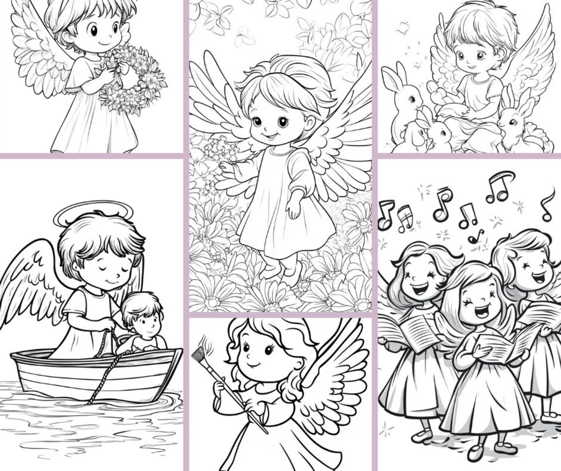 Angels Coloring Page, Cute Printable Coloring Sheets, Religious ...