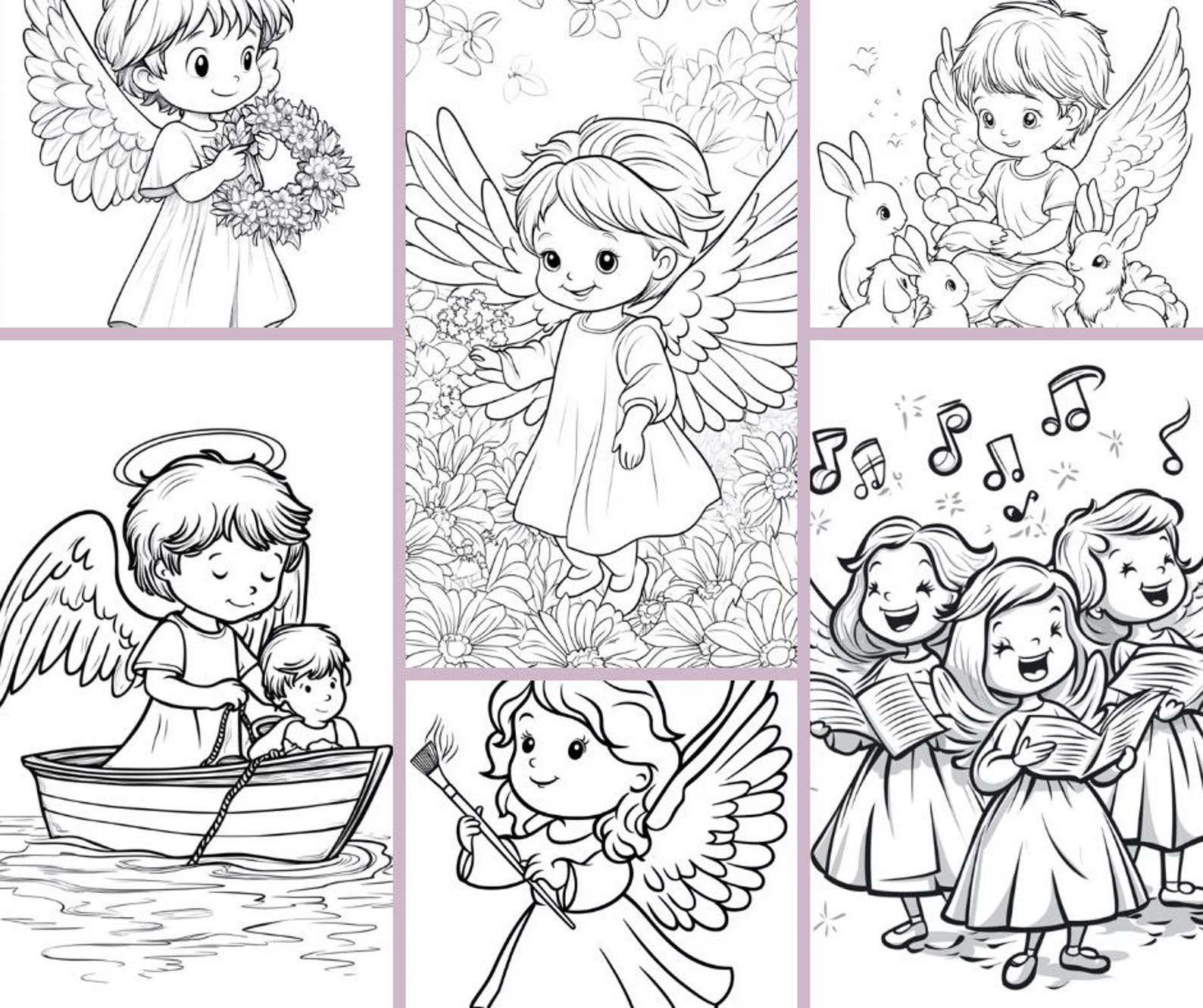 Angels Coloring Page, Cute Printable Coloring Sheets, Religious ...