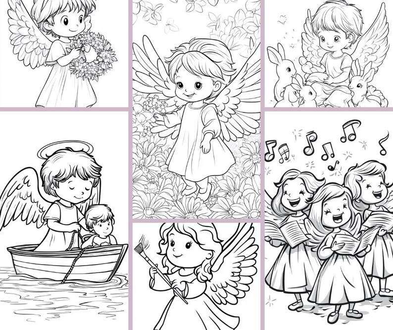 Angels Coloring Page, Cute Printable Coloring Sheets, Religious ...