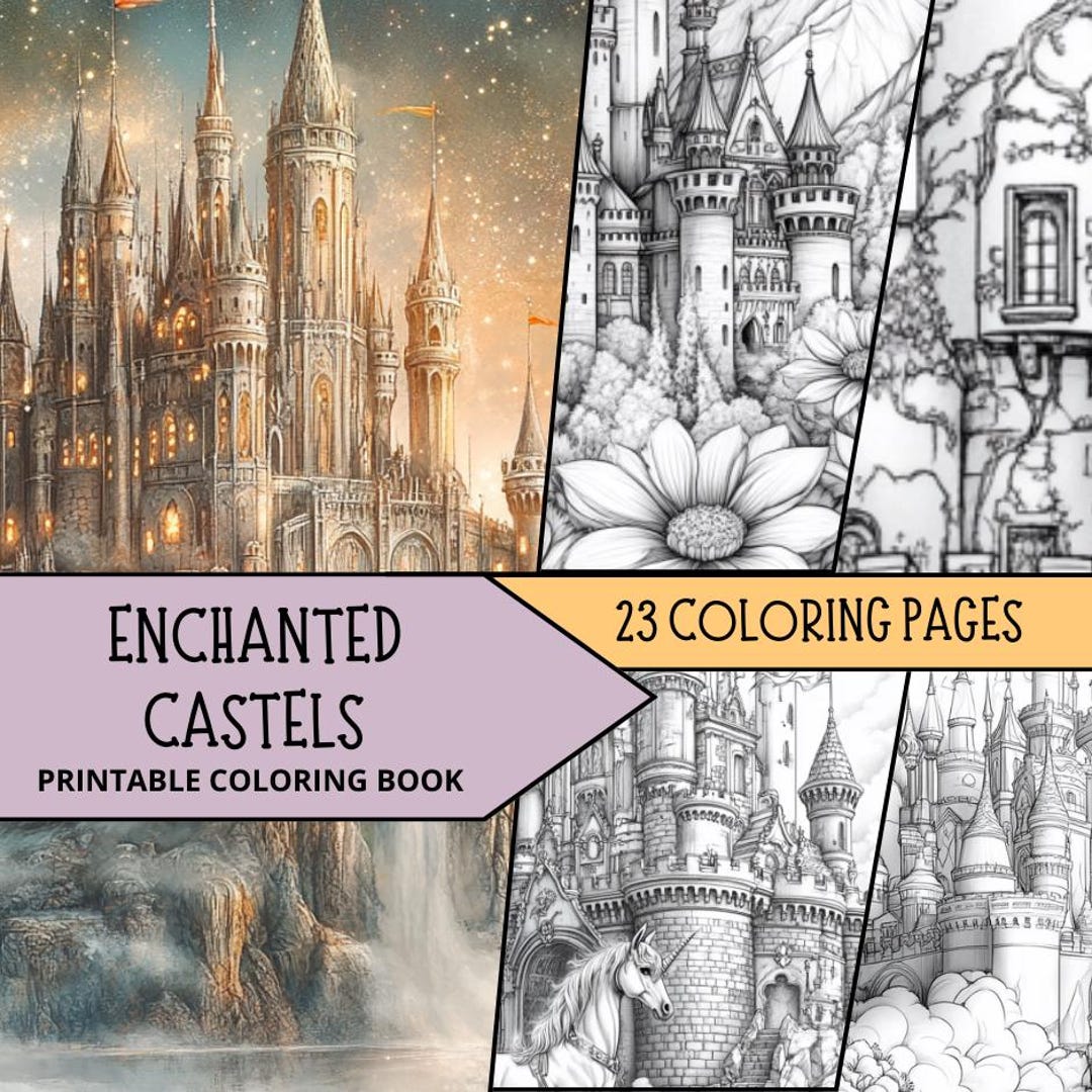 Enchanted Castle Coloring, Digital Download, Fantasy Coloring, Adult ...