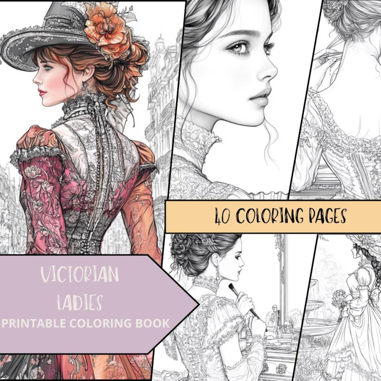 Victorian Coloring Pages, Victorian Lady Portraits, Coloring Pages for ...