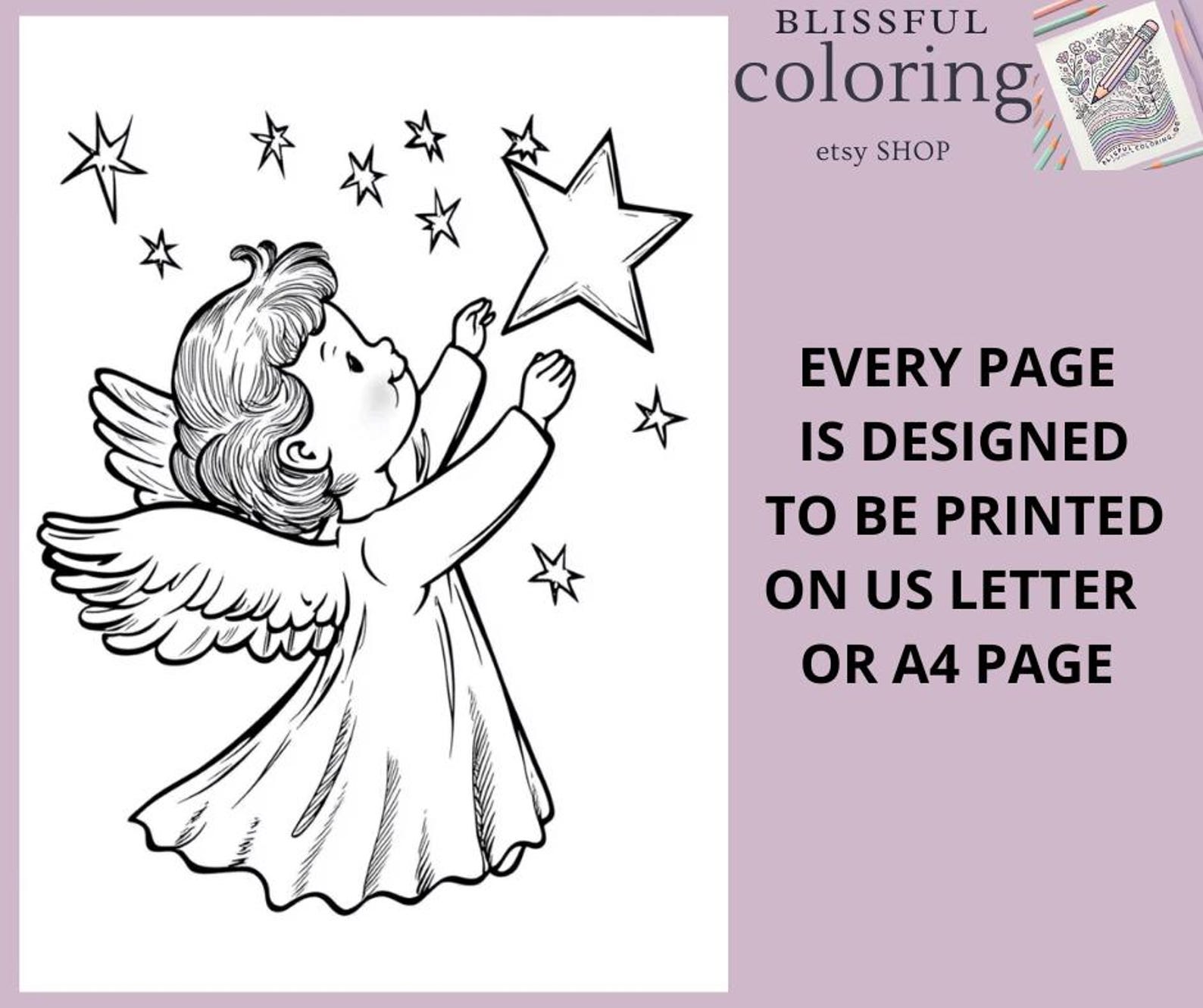 Angels Coloring Page, Cute Printable Coloring Sheets, Religious ...