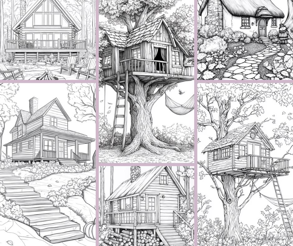 Fall Coloring, Cabin in the Woods, Cabins Coloring, Autumn Coloring ...