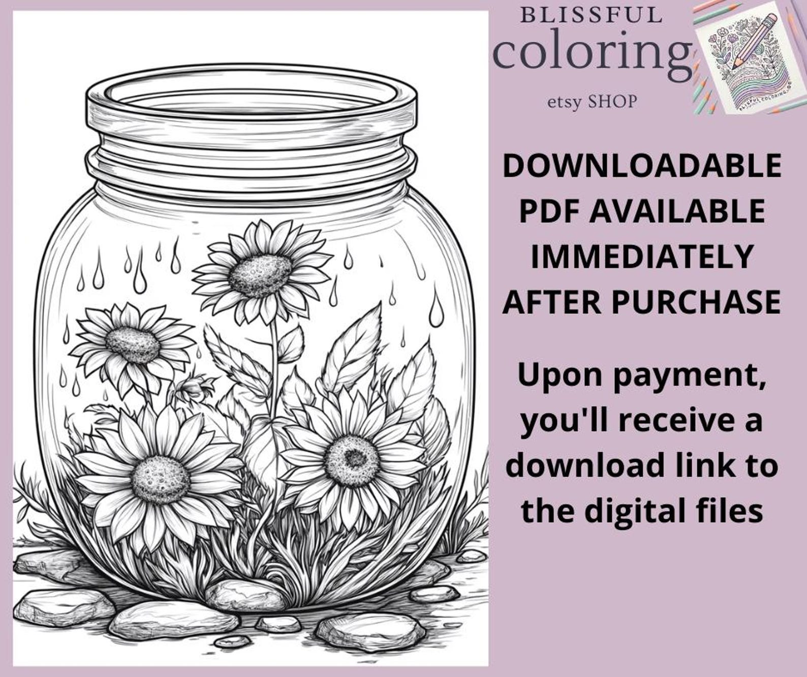 Flower Coloring Pages, Jar Coloring Printable, Spring Coloring Sheets ...
