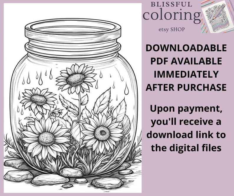 Flower Coloring Pages, Jar Coloring Printable, Spring Coloring Sheets ...