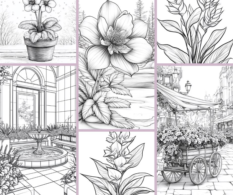 Big Bundle Flowers Coloring Pages, Stress Relief Coloring Sheets ...