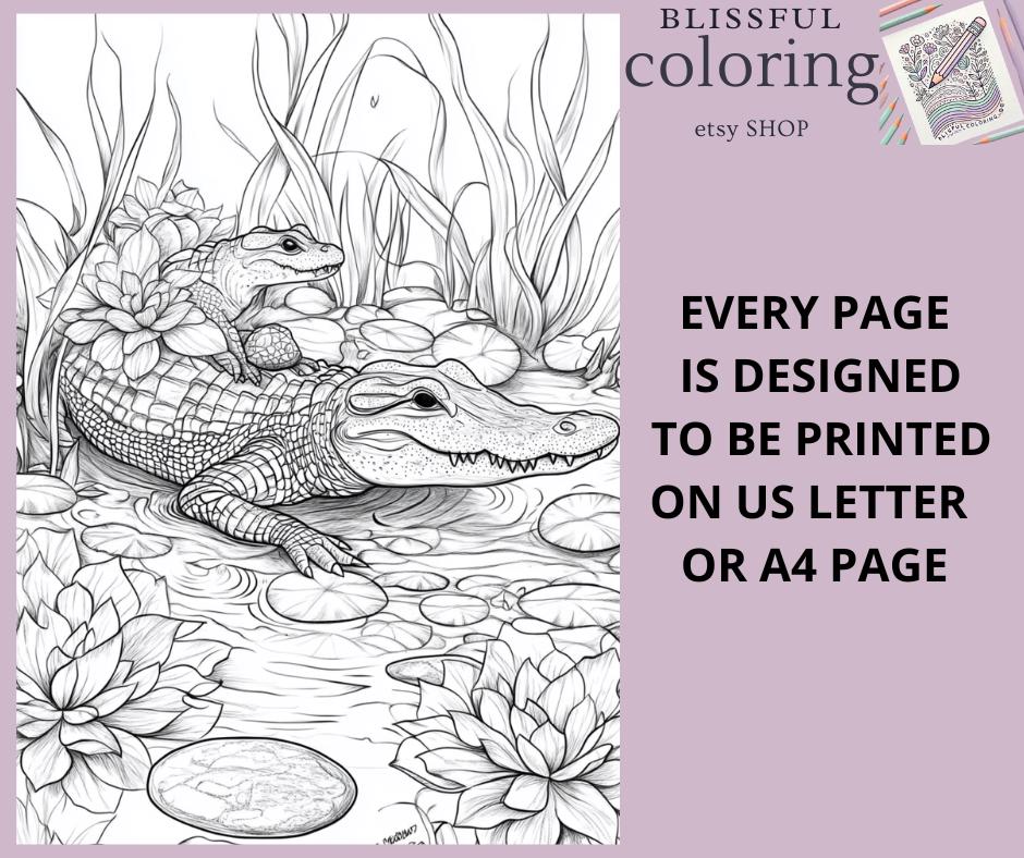 Crocodile Coloring Page, Printable Digital Download, Crocodiles ...