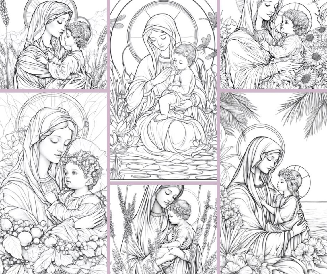 Virgin Mary Coloring Page, Printable Coloring Book, Religious Christian ...