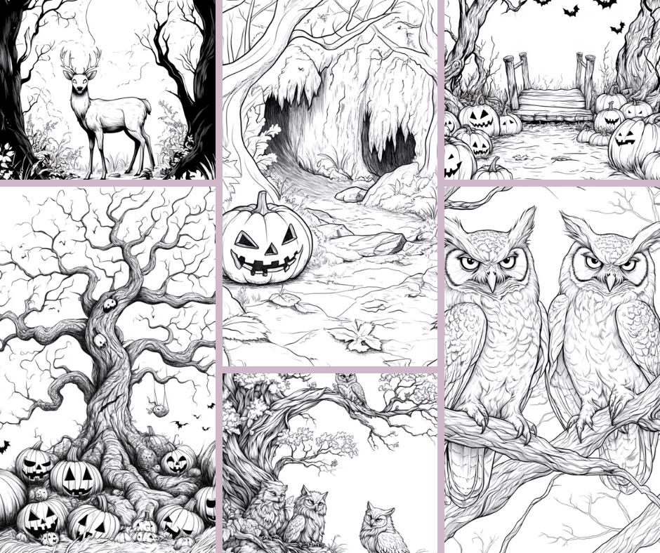 Halloween Coloring Pages, Printable Coloring Pages for Adult, Interiors ...