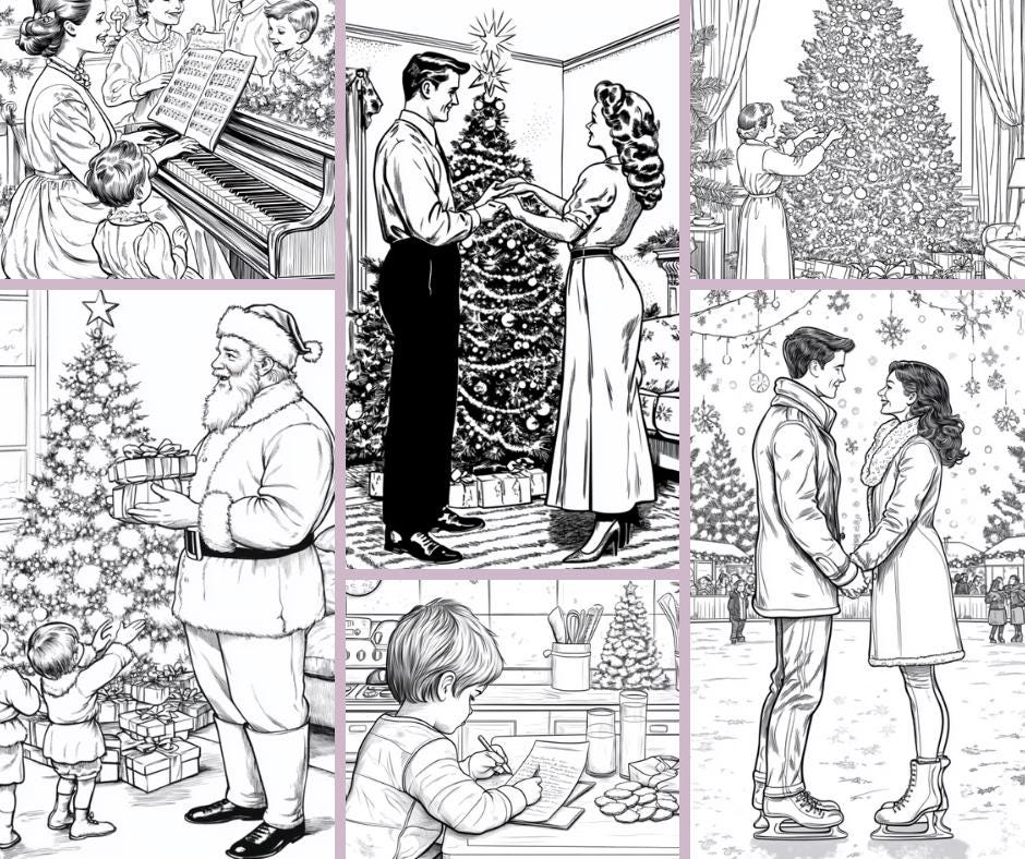Christmas Coloring, Vintage Coloring Pages, Digital Download, Xmas ...