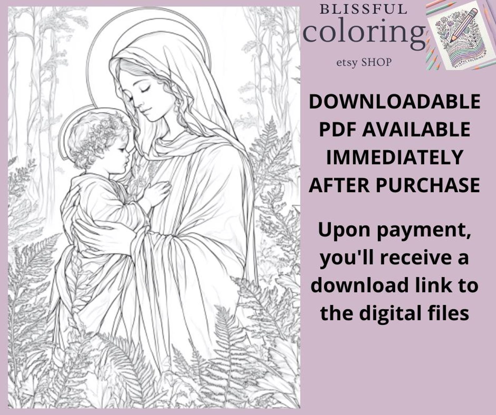 Virgin Mary Coloring Page, Printable Coloring Book, Religious Christian ...