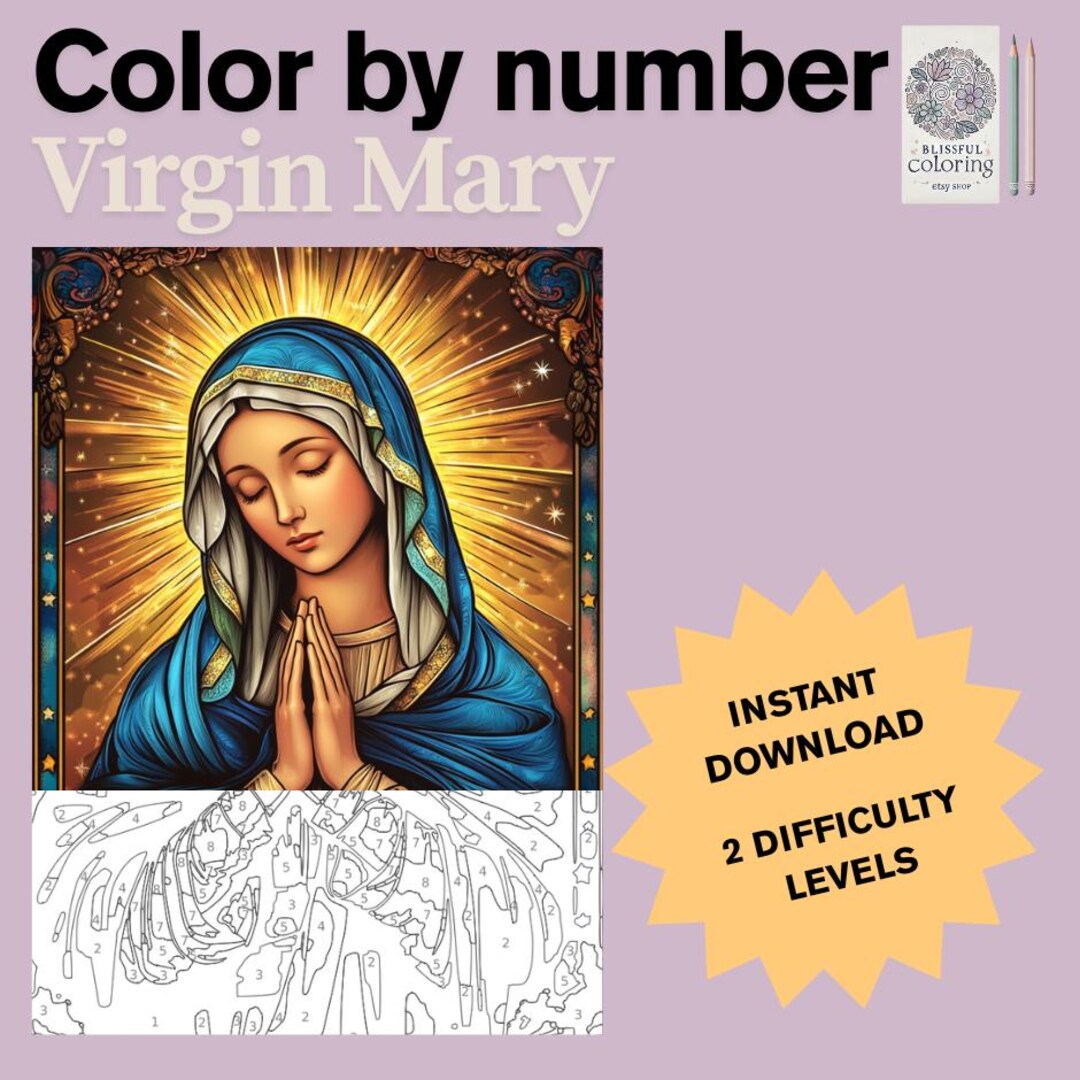 Color by Number Download, Virgin Mary Coloring Page, Stress Reduction ...