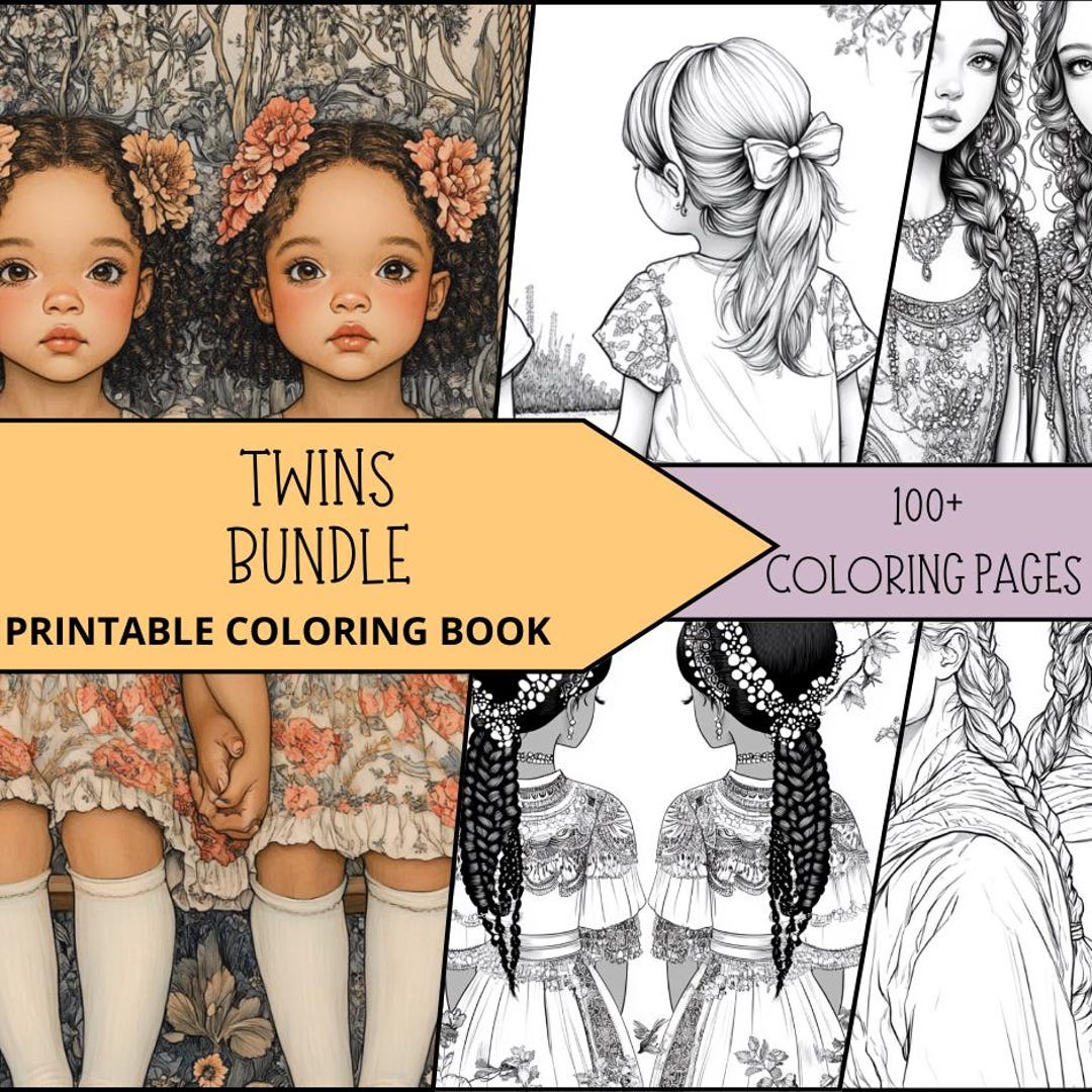 Twins Coloring Pages, Printable Coloring Pages for Adult, Grayscale ...