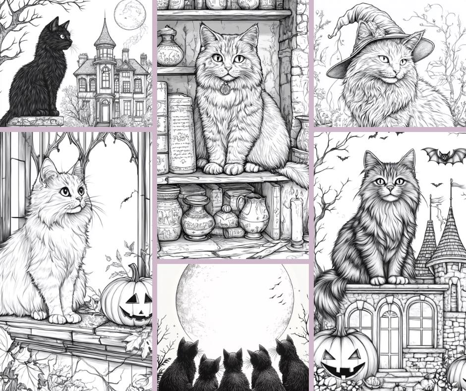 Spooky Kittens Coloring Pages, PDF Instant Download, Cat Coloring Pages ...