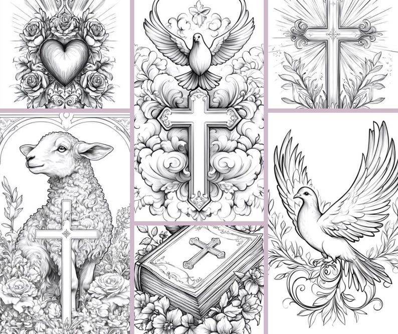 Christian Coloring Page, Printable Crosses Coloring Book, Religious ...