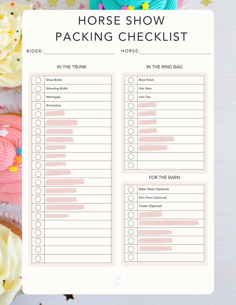 Prefilled Horse Show Packing List for Jumpers - Sweet Treat Theme - Etsy