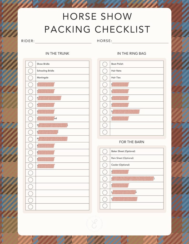 Plaid Theme Downloadable Horse Show Packing List for Equitation and ...