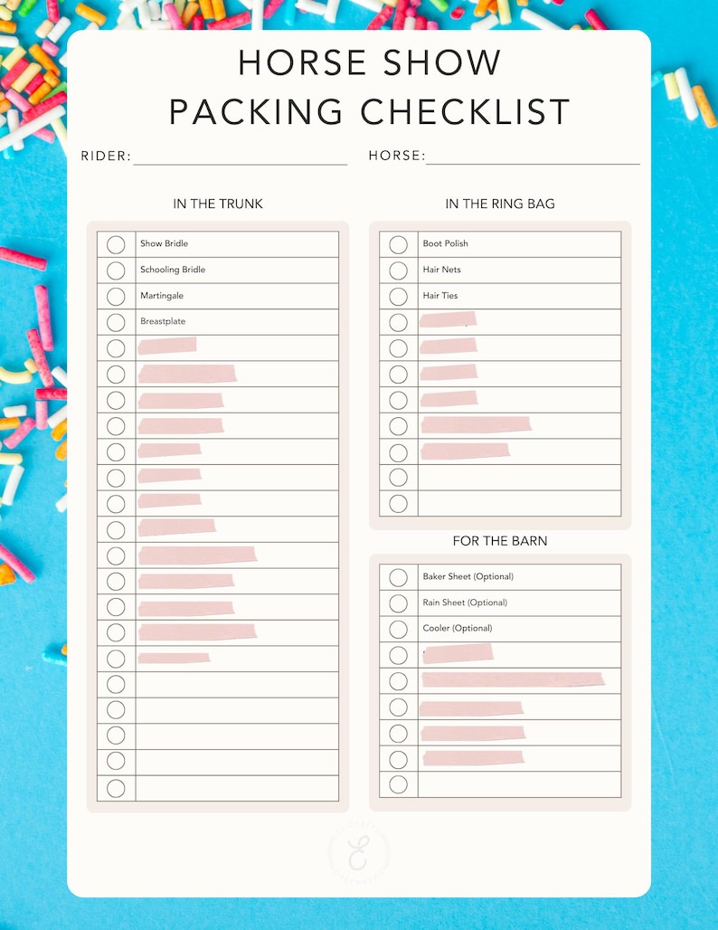 Prefilled Horse Show Packing List for Jumpers - Sweet Treat Theme - Etsy