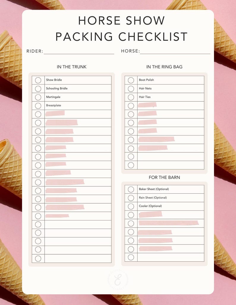 Prefilled Horse Show Packing List for Jumpers - Sweet Treat Theme - Etsy