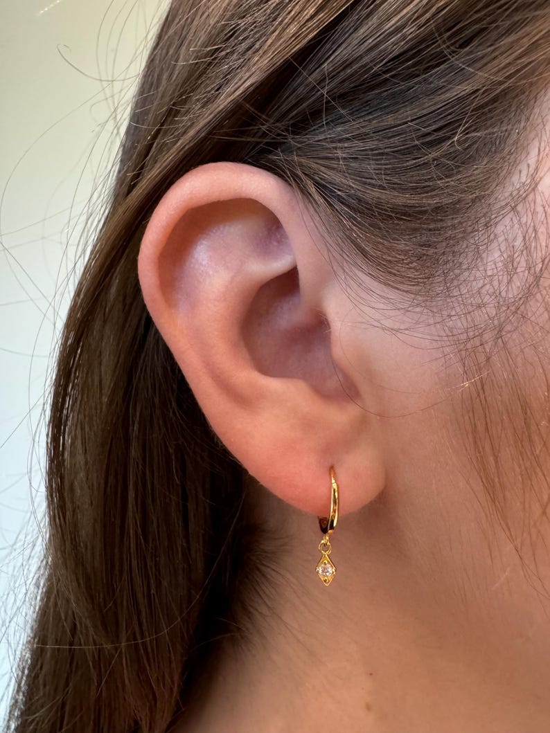 Dainty Small Dangle Hoops Earrings Huggie Minimalist Hoops 925 Sterling ...