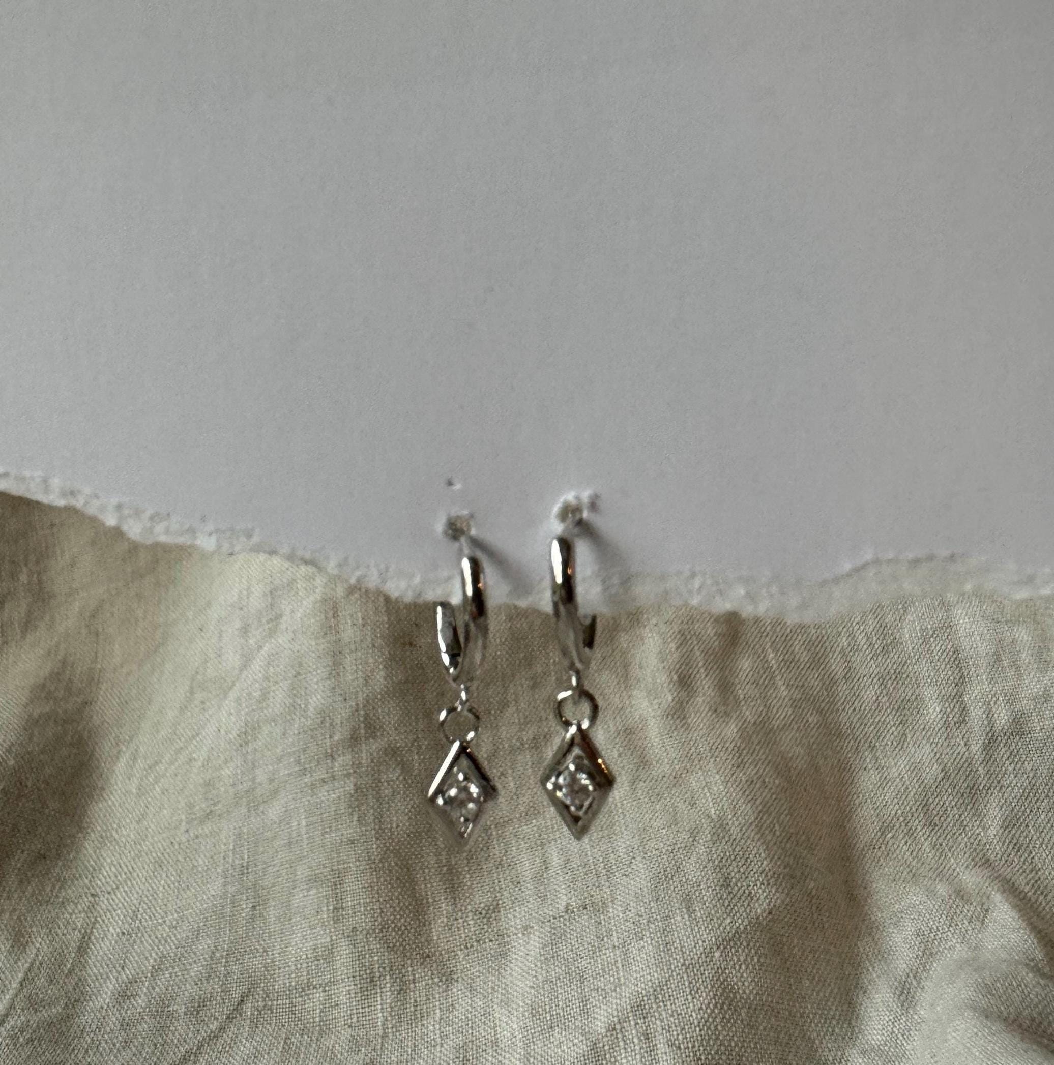 Dainty Small Dangle Hoops Earrings Huggie Minimalist Hoops 925 Sterling ...