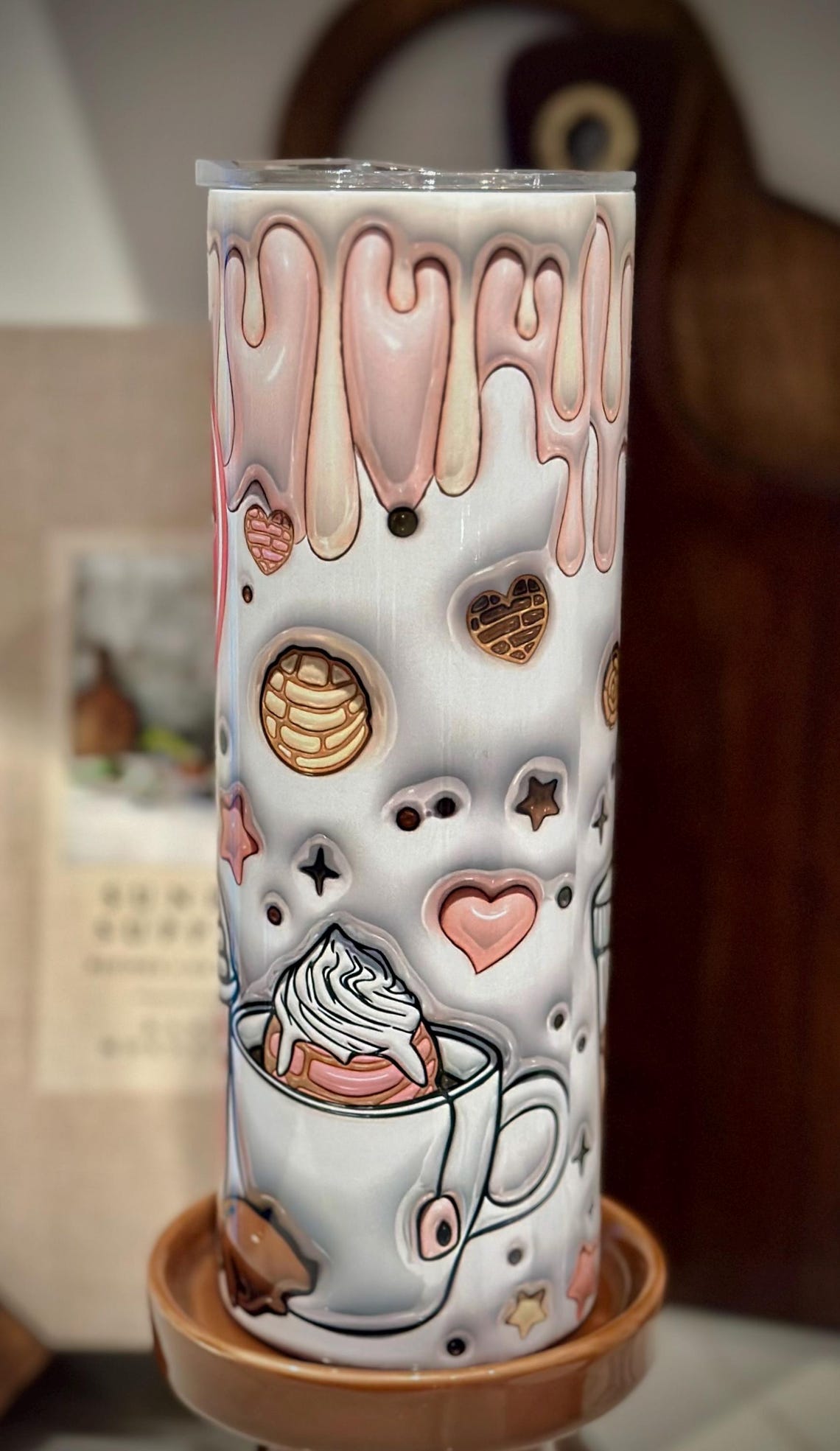Coffee & Gossip Pink Aesthetic Tumbler | Cute Concha Latte Cup | Pastel ...