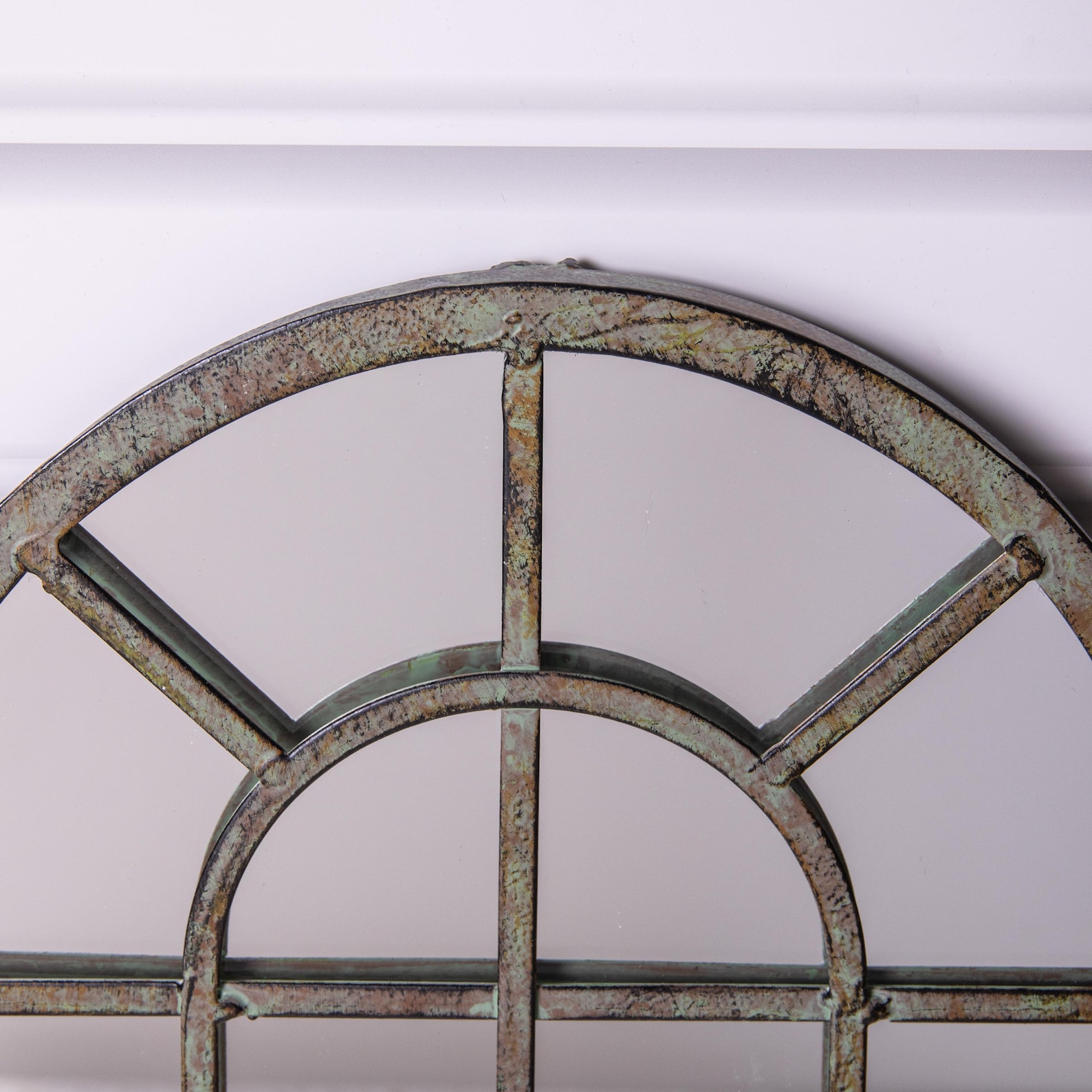 Antique Green Distressed Metal Arched Vintage Window Garden Wall Mirror ...