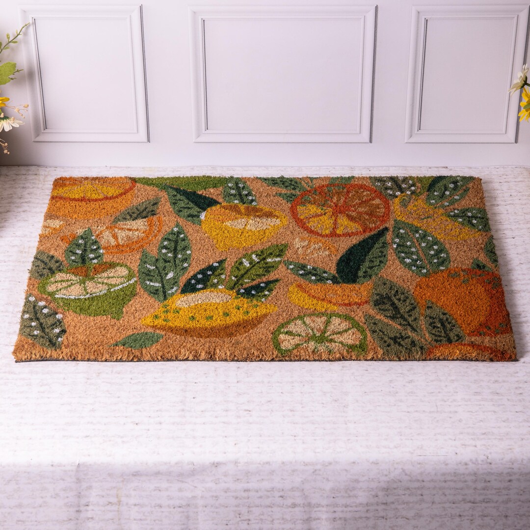 Orange and Lemon Door Mat Coconut Coir Citrus Fruit & Leaves Doormat in ...