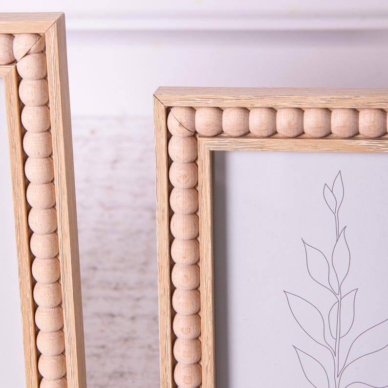 Natural Wood Frames Beaded Bobbin Photo Picture Freestanding / Wall ...
