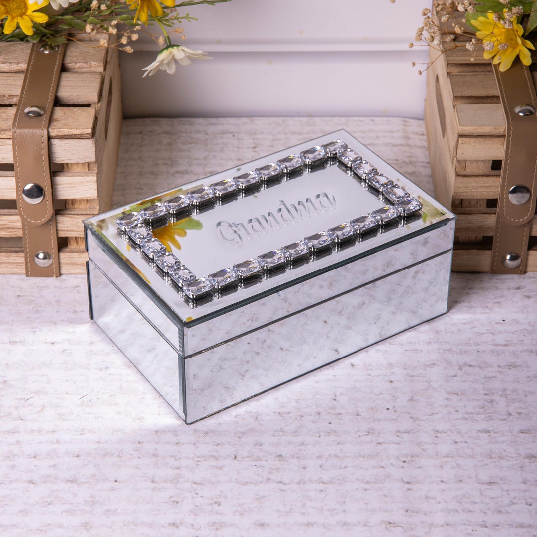 Personalised Crystal Mirrored Glass Jewellery Box Trinket Accessories ...