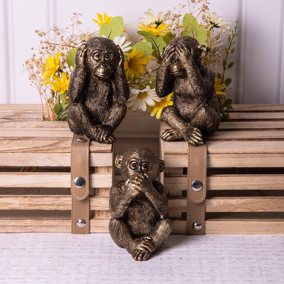 Set of 3 Bronze Coloured Wise Monkeys Ornaments Figures Gift - Etsy