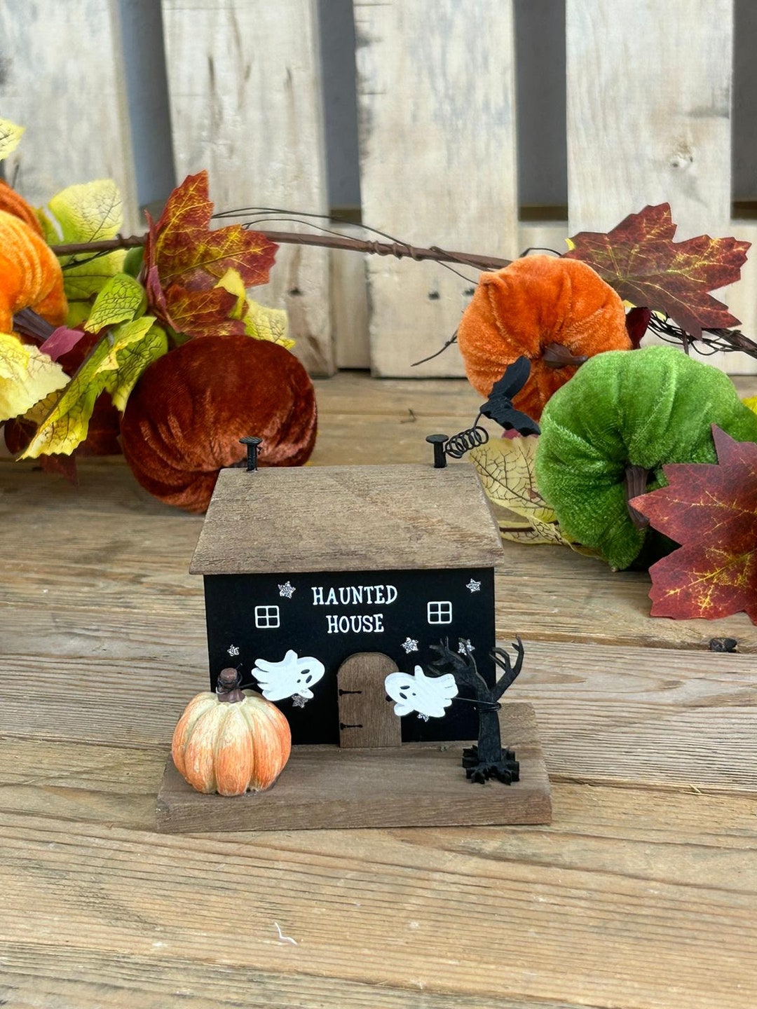 Halloween Haunted House Wooden Block With Bats & Pumpkins Street Scene ...