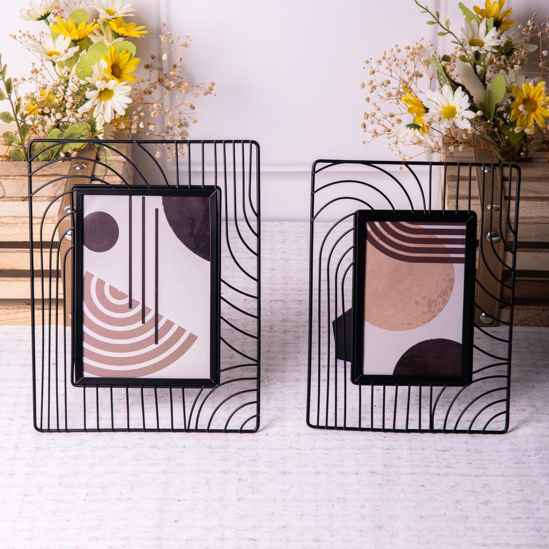 Black Wire Metal Abstract Geometric Photo Picture Frame Freestanding ...