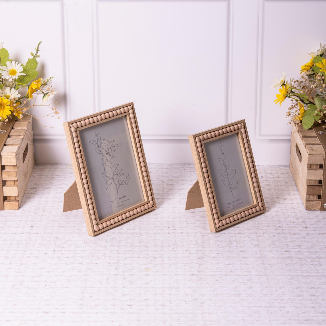 Natural Wood Frames Beaded Bobbin Photo Picture Freestanding / Wall ...