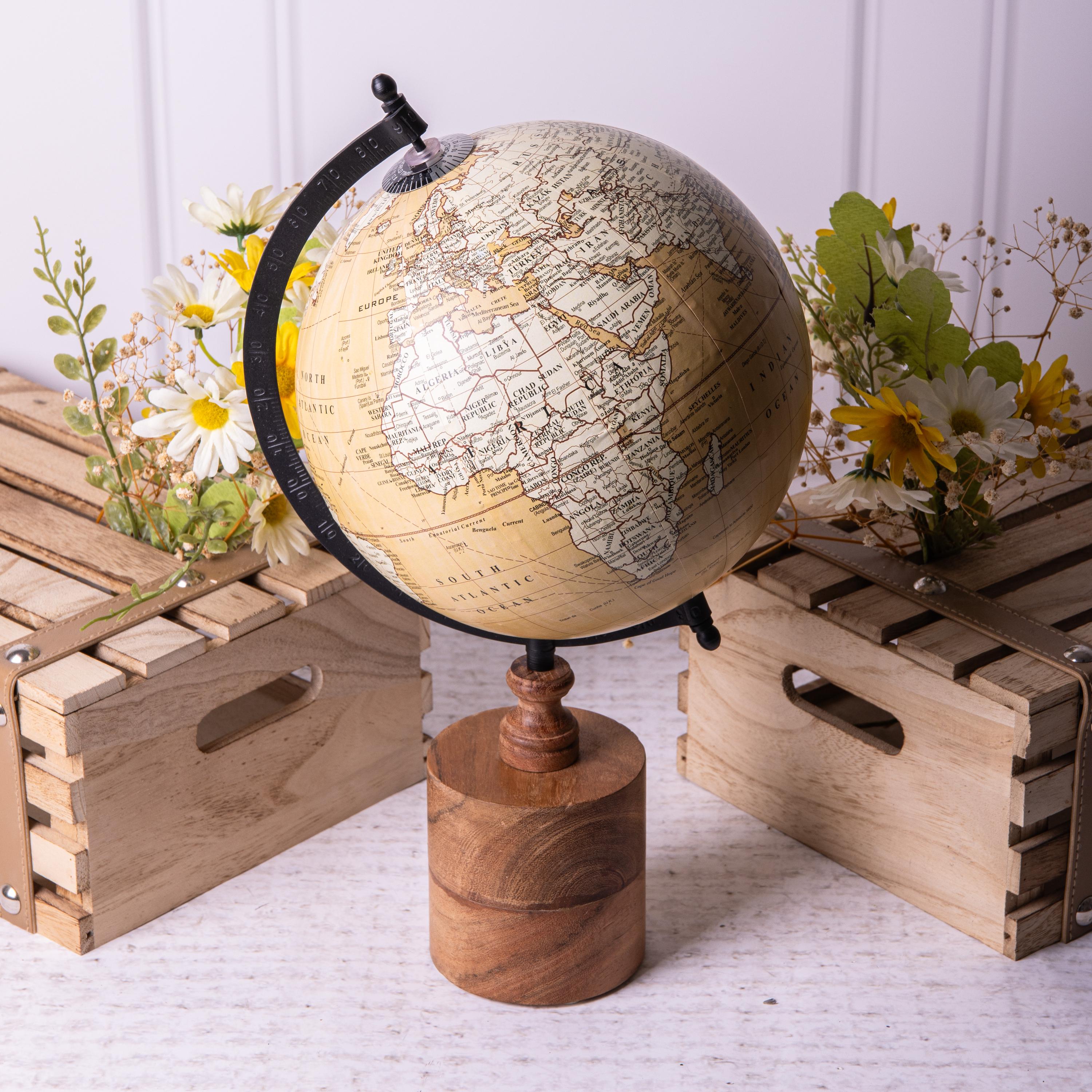 6 Inch Vintage Globe Wood Base