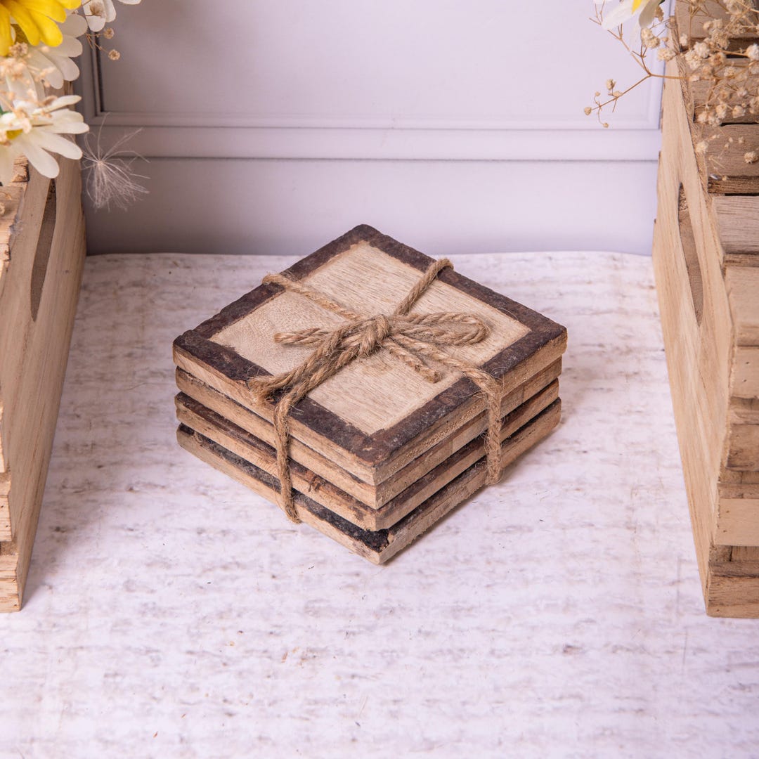 Natural Wood Square Coasters rustic Bark Edge Drinks Tea Drinks Mats - Etsy